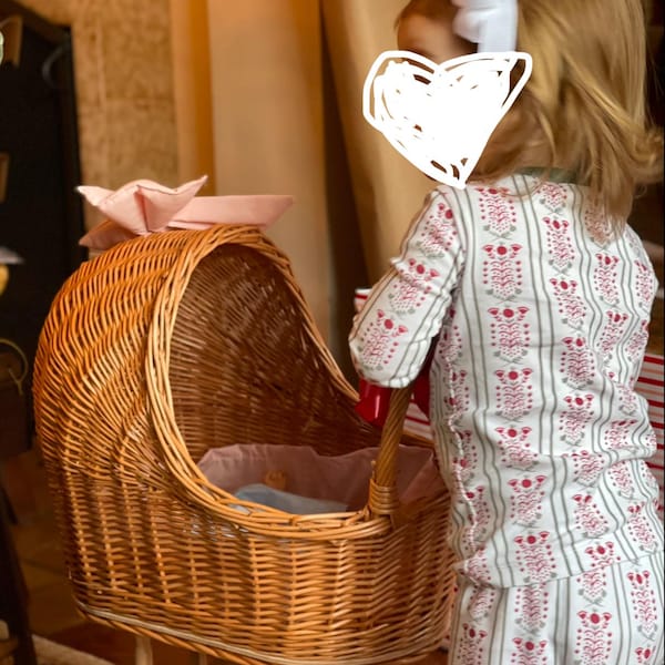 White Wicker Doll Stroller, Wicker Doll Pram, Doll Pram, Gift for Kids ...