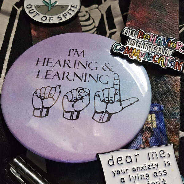 Asl Pin, I'm Learning ASL Button With Name, Personalized ASL Button ...