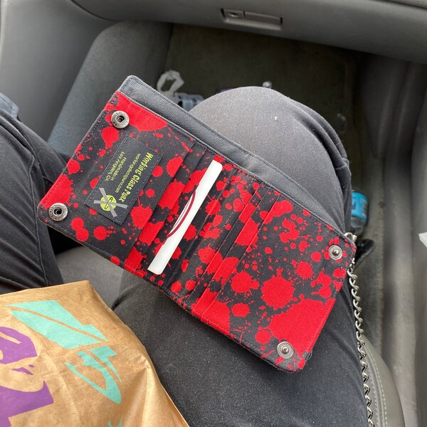 Vegan Chain Wallet Blood Splatter, Horror Wallet, Black Canvas, Goth ...