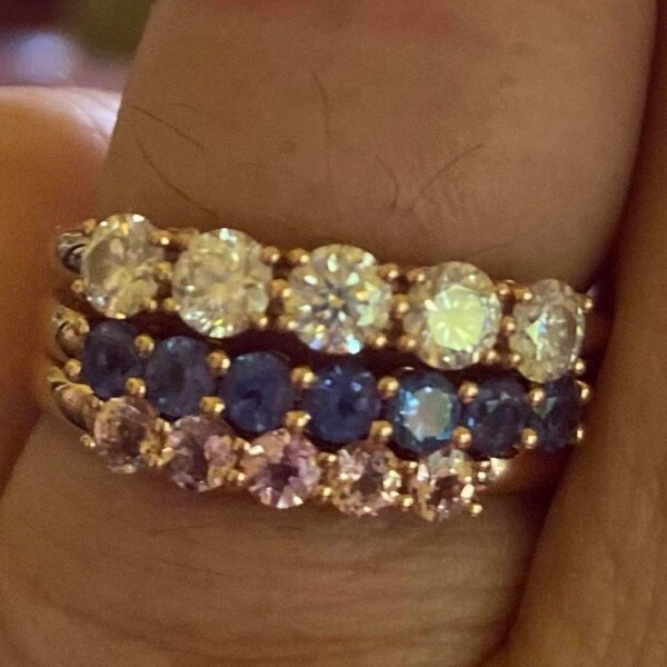 Round Cut Natural Pink Tourmaline Wedding Ring, 5 Stone Wedding Band ...