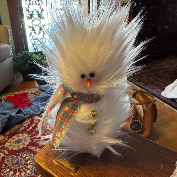 Frazzled Snowman, Cute Unique Fluffy Furry Holiday Decor, Long White ...