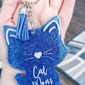 Customizable Cat Mom Glitter Keychain, Personalized Cat Keychain, Cat ...