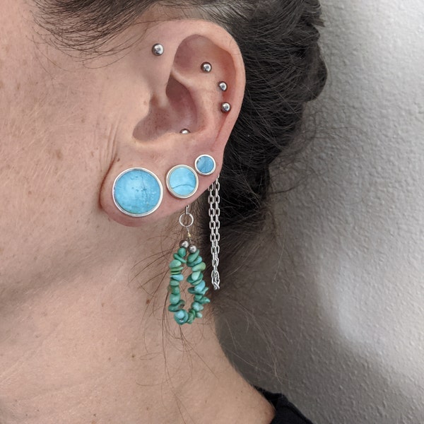 Silver and Solid Turquoise Handmade Large Plugs Gauges - Size 6g to 1 1 ...