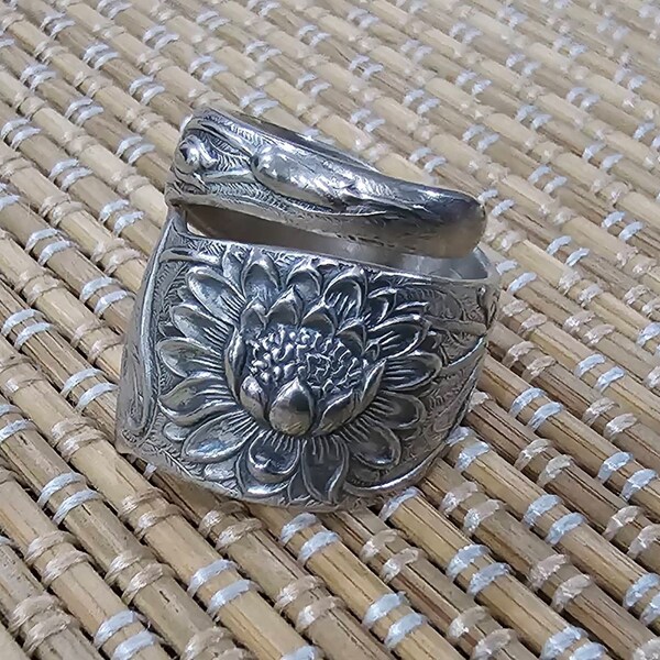 Yellow Jasmine Sterling Spoon Ring, Art Nouveau Spoon Ring, Floral ...