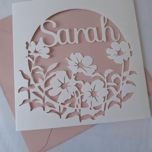 Personalised Floral Papercut Name Card, Wedding / Anniversary Gift ...