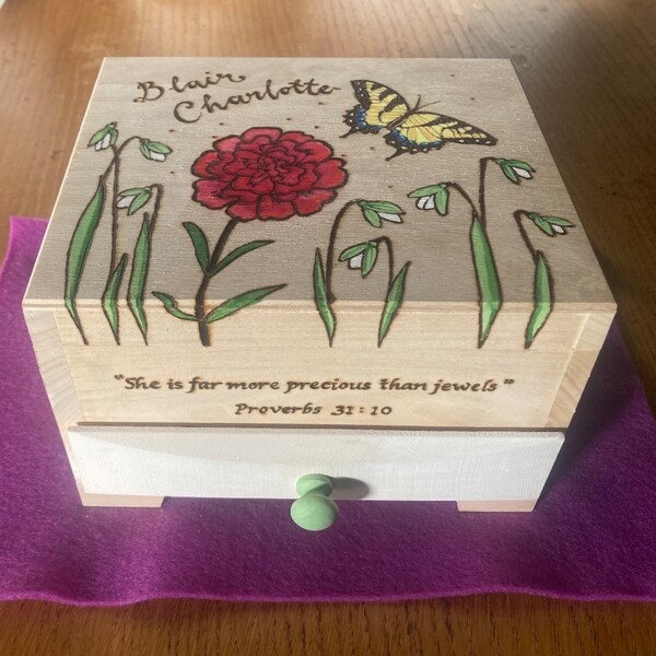 Personalised Wooden Wildflower Jewellery Box With Removable Tray, Large ...