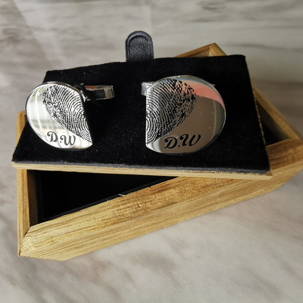 Sterling Silver Fingerprint Cufflinks: Personalized Initials, Groomsmen ...