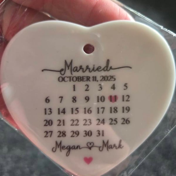 Personalised Married Calendar Date Ceramic Bauble, Wedding Day Keepsake ...