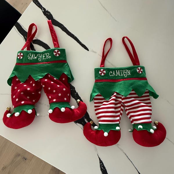Personalized Christmas Stocking - Elf Pants Stocking - Embroidered ...