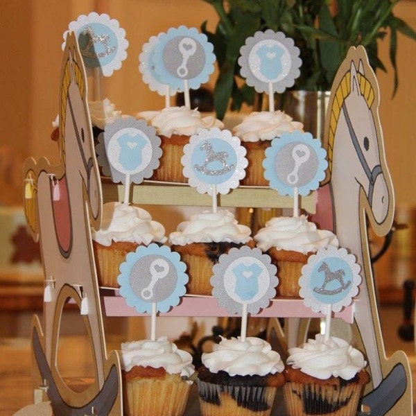 Blue Baby Shower Cupcake Topper, Rocking Horse Cupcake, It's a Boy ...