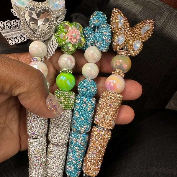 Sparkly Shiny Rhinestone Covered Beadable DIY Pens With Full Rhinestone ...