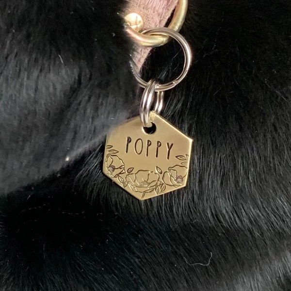 Forever Poppies, Poppy Hand Stamped Pet ID Tag, Floral Pet, Floral Dog ...