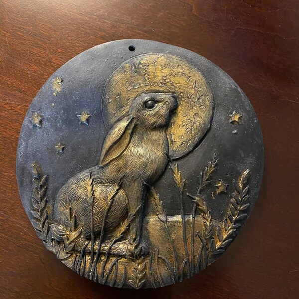Harvest Moon Hare in Wheat Field Plaque Wall Altar Decoration ...