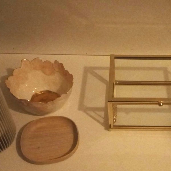 Glass and Brass Gold Color Box, Jewelry Box & Wedding Memories Keepsake ...