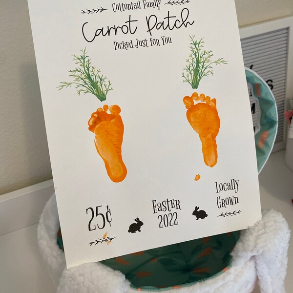 Easter Footprint Art Activity for Kids, Carrot Footprint Art Printable ...