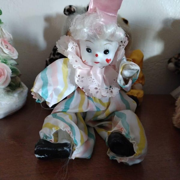 Vintage Pierrot Mime Statue Black & White Glazed Plaster Clown ...