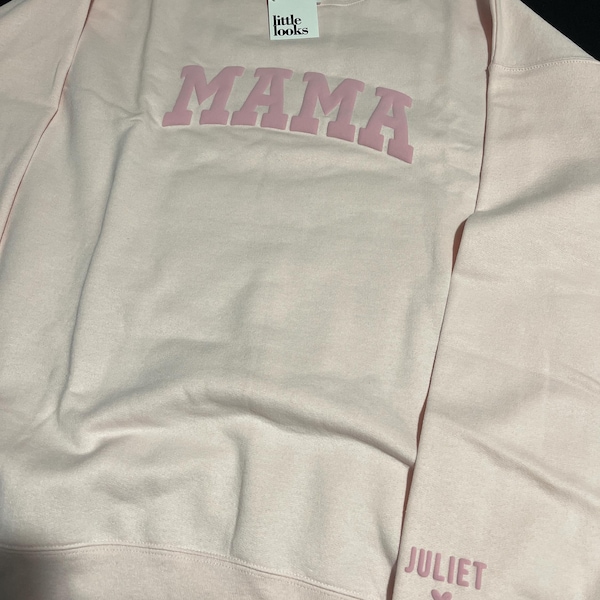 Pink Puff Mama Sweatshirt With Kids Names | Puff Letters | Embossed ...