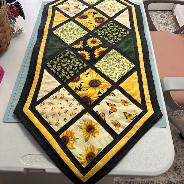 Sunflower Splendor Fabric by the Yard, Tossed Butterflies on Black by ...