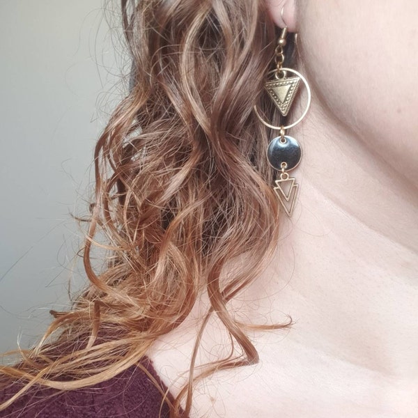 Sun & Moon Semi-precious Lava Stone Earrings Gothic Halloween Earrings Gift for Her Volcanic ...