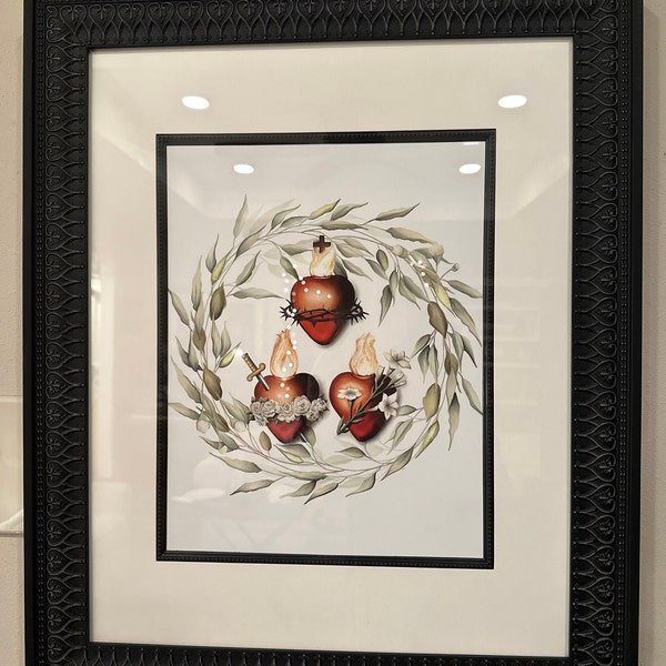 Three Hearts of the Holy Family Art Print, Holy Family Hearts, Sacred ...