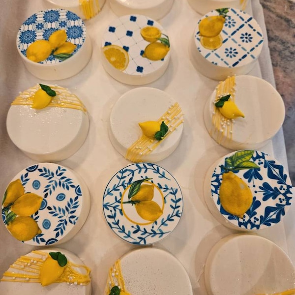 Lemon Tile Cookie Topper Italian Lemon Cupcake Italian Blue Tile ...