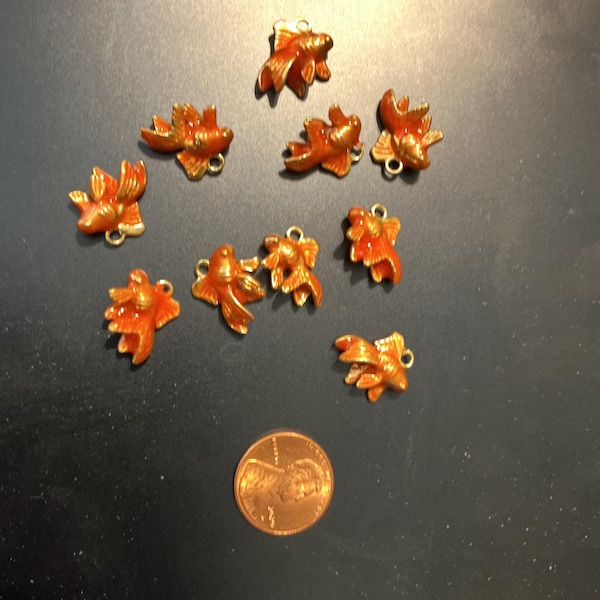 18K Gold Plated Red Enamel Goldfish Charm Pendant, Fish Bracelet ...