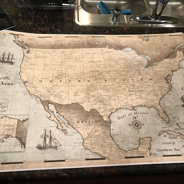 Rustic Vintage Map Poster - USA Map - Etsy