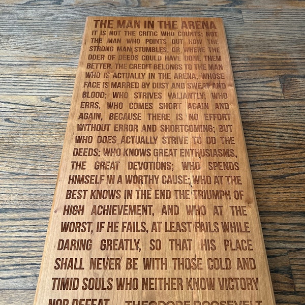 Man in the Arena by Theodore Roosevelt Engraved Plaque - Etsy