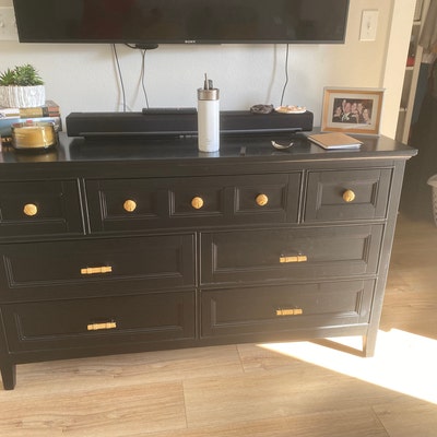 Boho Rod Drawer Pull , Dark Oak Rattan Handle, Wicker Drawer Pull ...