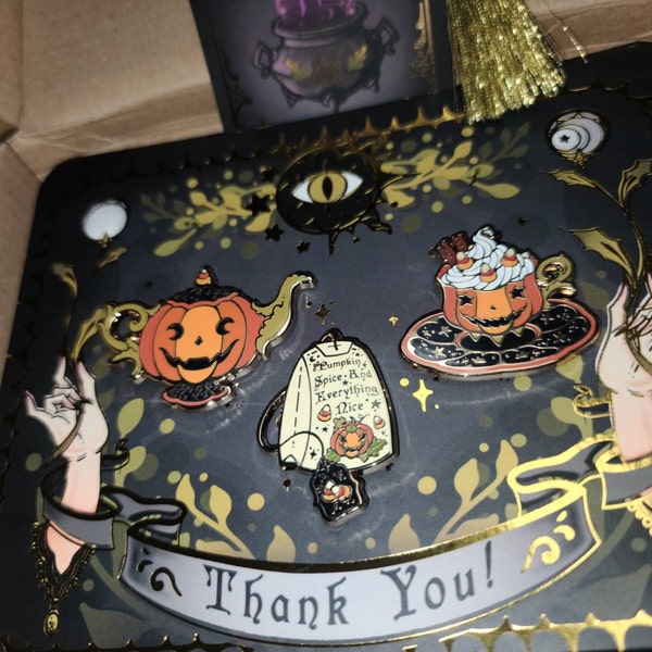 SPOOKY TEA SET Mini Enamel Pins. Hard Enamel Pin. Witchy Pin. Teapot ...