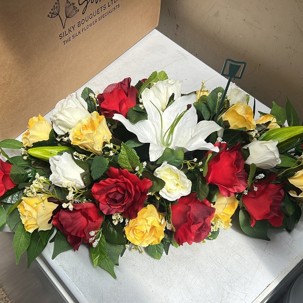 Coffin Spray Artificial Silk Funeral Flower Casket Topper Memorial ...