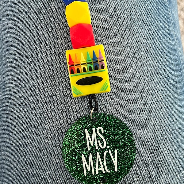 Teacher Glitter Lanyard - Personalized Lanyard for ID Badge - Beaded ...