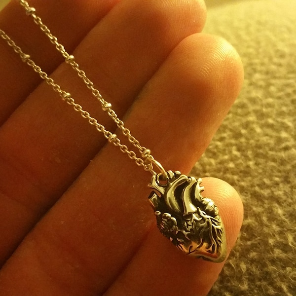 Sterling Silver Anatomical Heart Necklace or Golden Real Heart - Etsy