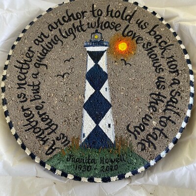 LIGHTHOUSE Hand Painted MEMORIAL Stepping Stone, Memorial Gift, Fathers ...
