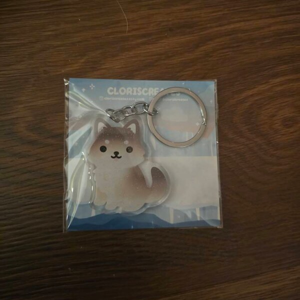 Gray Timber Wolf Acrylic Glitter Keychain | Kawaii Chibi Wild Animal ...