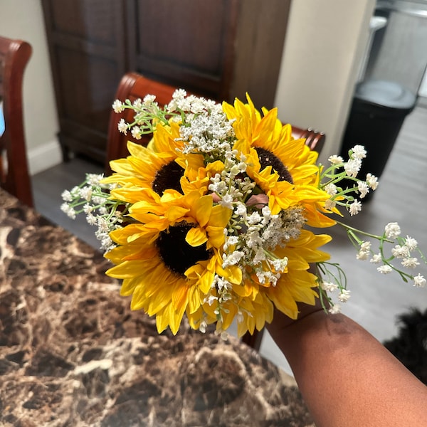 Sunflower & Baby's Breath Wedding Bouquet: Rustic Country Bride - Etsy