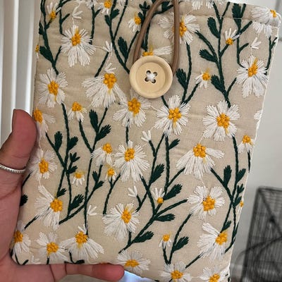 Linen Roses Book Sleeve, Embroidery Book Cover, Linen Flower Book Pouch ...