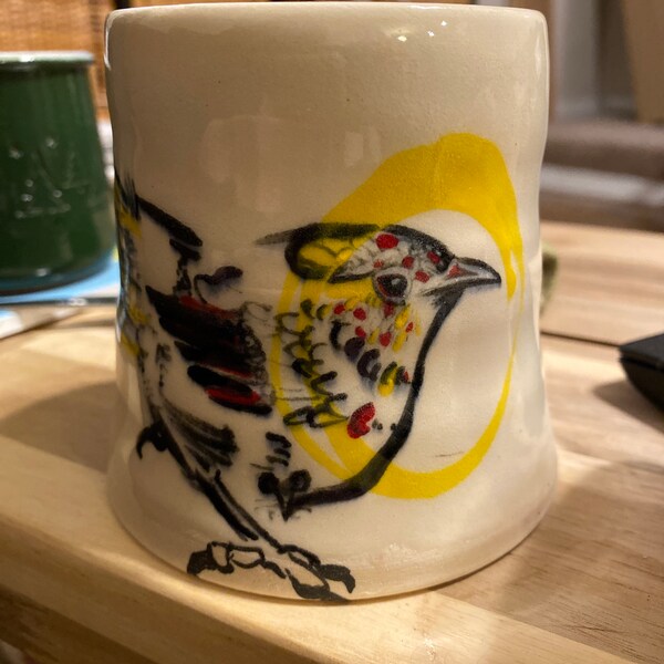 Ceramic Stoneware Cup Handleless Mug Tumbler Wine Glass Red Bird Cherry ...