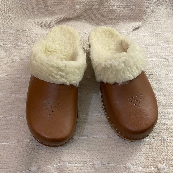 Swedish Clogs With Fur Wooden Clogs for Men Women Clogs Leather Fur ...
