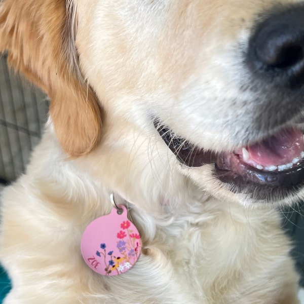 Wildflower Pet ID Tag | Personalised Flower Dog Tag | Unique Dog ID ...