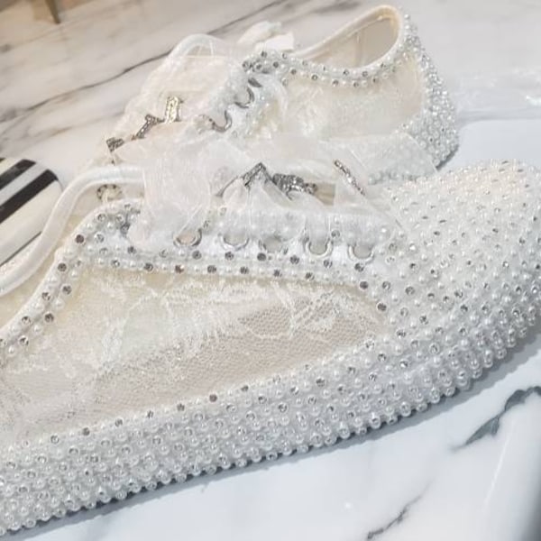Wedding Shoes for Bride White Color Diamond and Pearl Plated Original ...