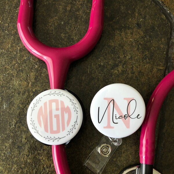 Monogram Badge Reel, Pink Nurse Retractable Badge Holder Pink Marble ...