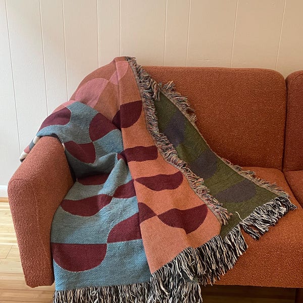 Woven Cotton Throw Blanket, Mid Century Modern Bauhaus Style, Colorful ...