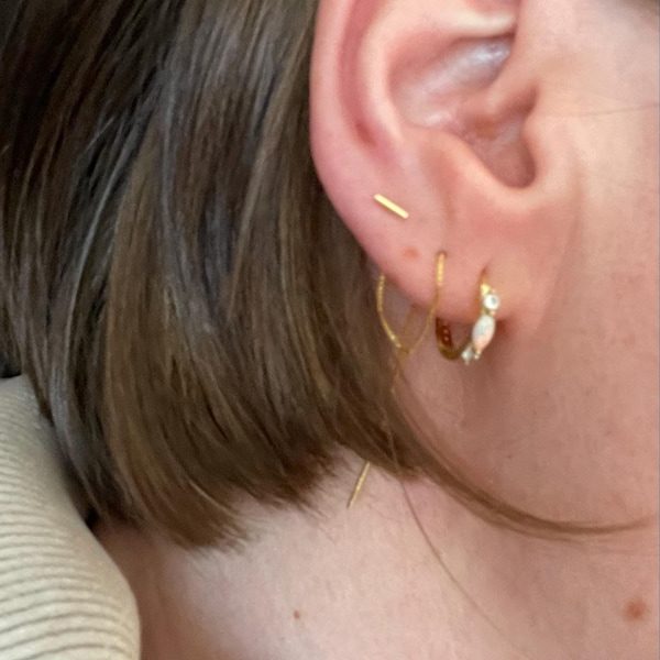 Thread Earrings, Pull Through Earring, Double Piercing Earring Chain, Ear Thread, Bar Threader ...