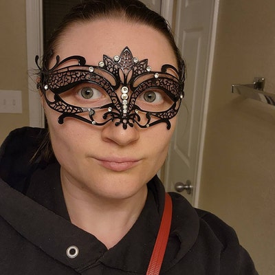 Gold Masquerade Mask With a Stick Mask Handle With Black Feathers ...