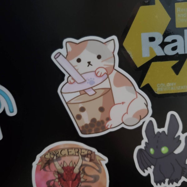 Cat With Asian Drinks Stickers/bubble Tea/ Soju/yakult/ramune/boba/yogurt/kawaii/cute - Etsy