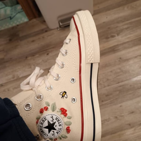 Custom Embroidered Converse High Tops: Strawberry & Bees Sneakers - Etsy