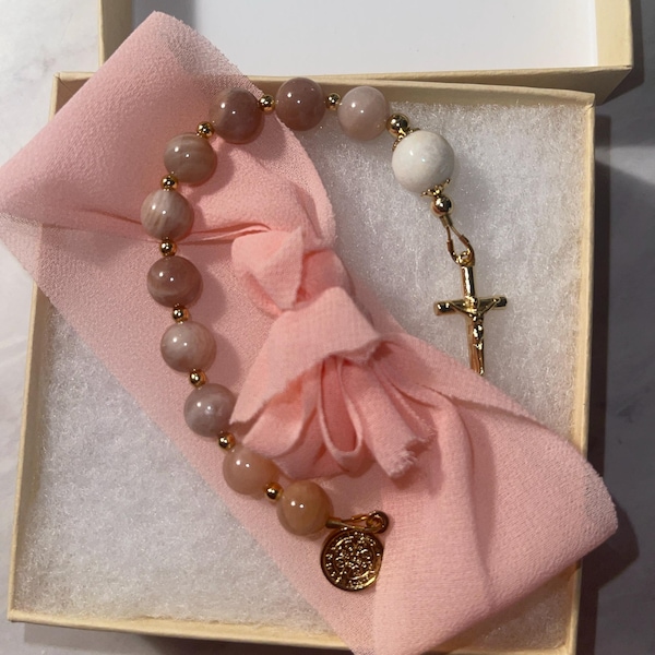 Modern White Catholic Rosary - Gold - Catholic Rosary - Gemstone Rosary ...