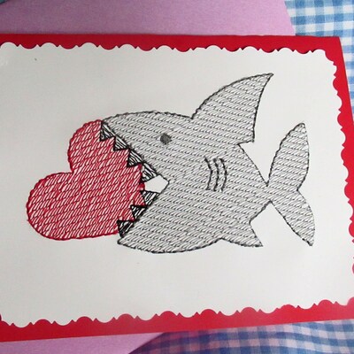 Shark Heart Sketch Stitch Embroidery Design 4x4 5x7 6x10 8x8 8x12 - Etsy