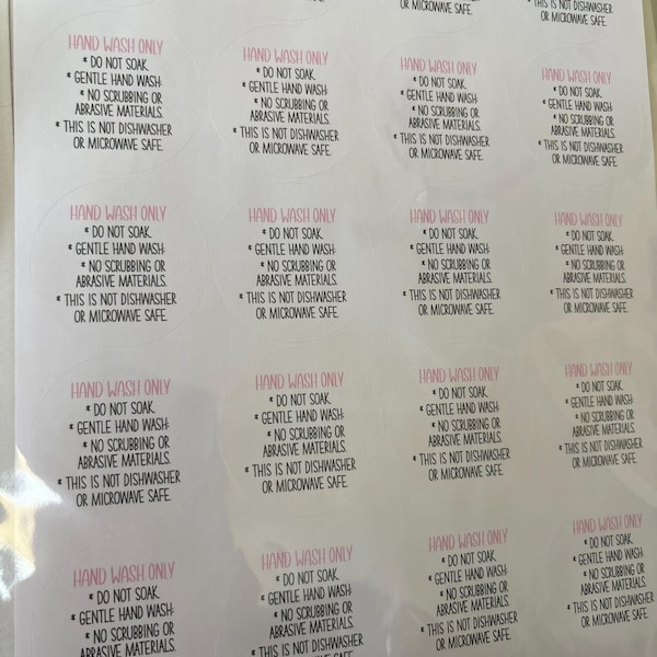 Hand Wash Stickers, Packaging, Shop Labels, Care Tags, Hand Wash Only ...